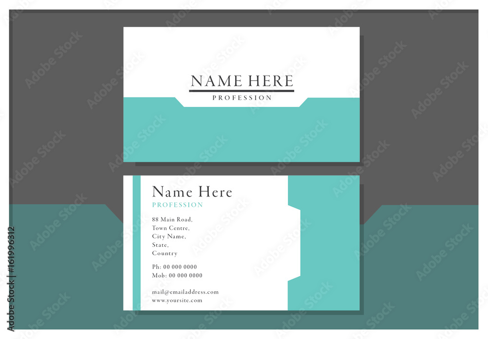 Teal and White Business Card Layout 2 Stock Template | Adobe Stock