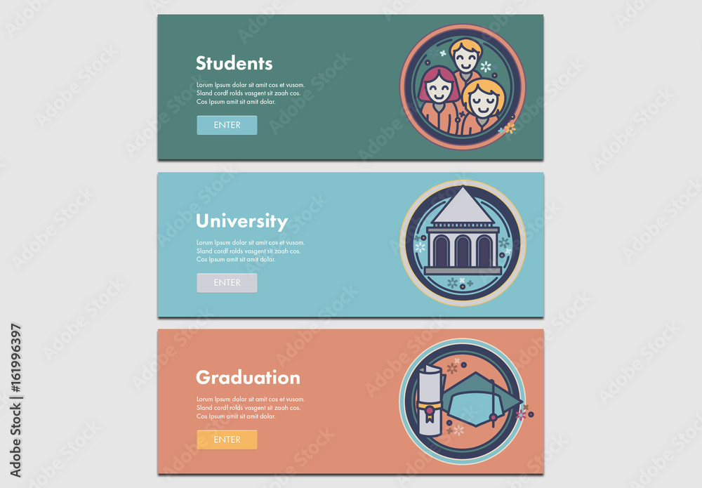 3 Illustrated Education Themed Web Banners 2 Stock Template | Adobe Stock