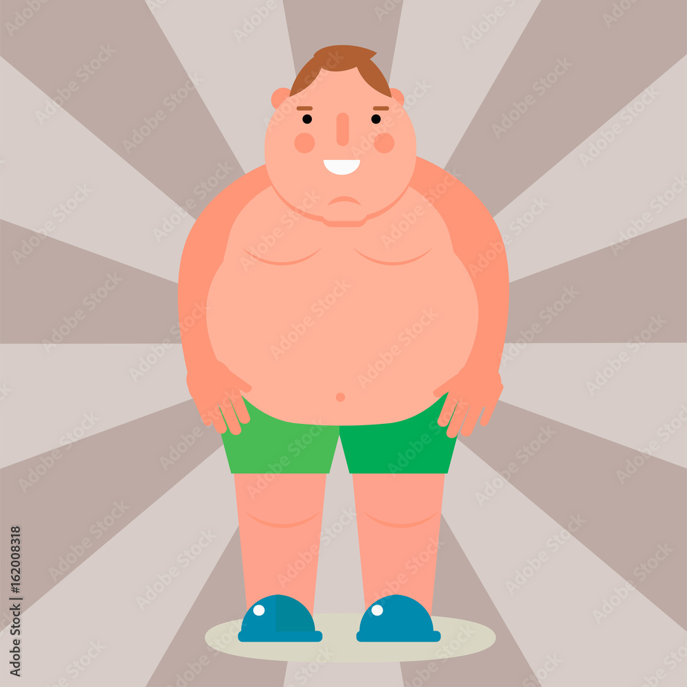 Fat man vector flat illustration overweight body person unhealthy big ...