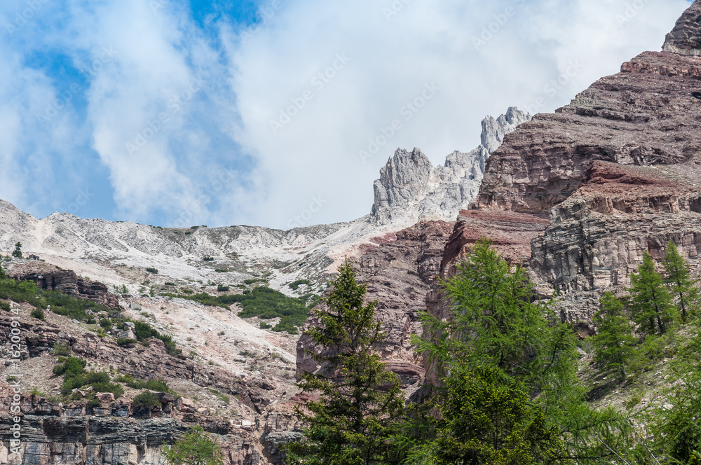 Triassic colorful strata overlain by dolomitic rocky reefs of Corno ...