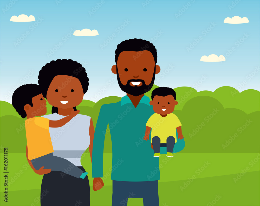 Happy African family in the Park. African American family. Vector ...