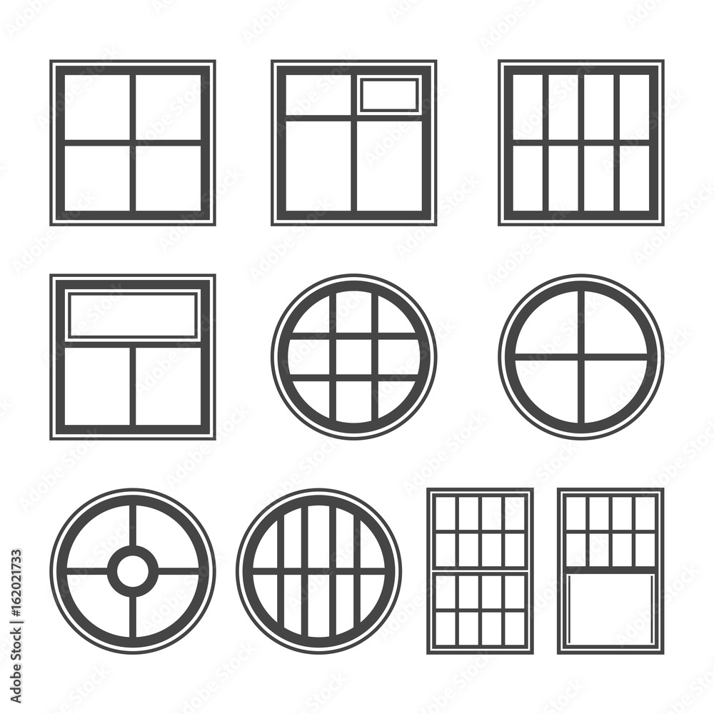 Window icon set, vector symbol in outline flat style isolated on white ...
