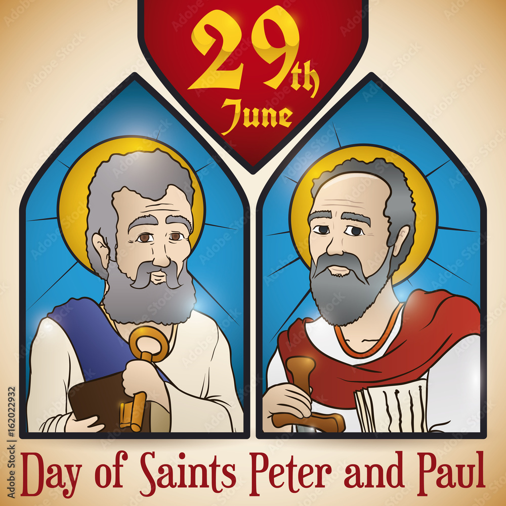 Stained Glass Portraits of Saints Peter and Paul for Solemnity, Vector ...