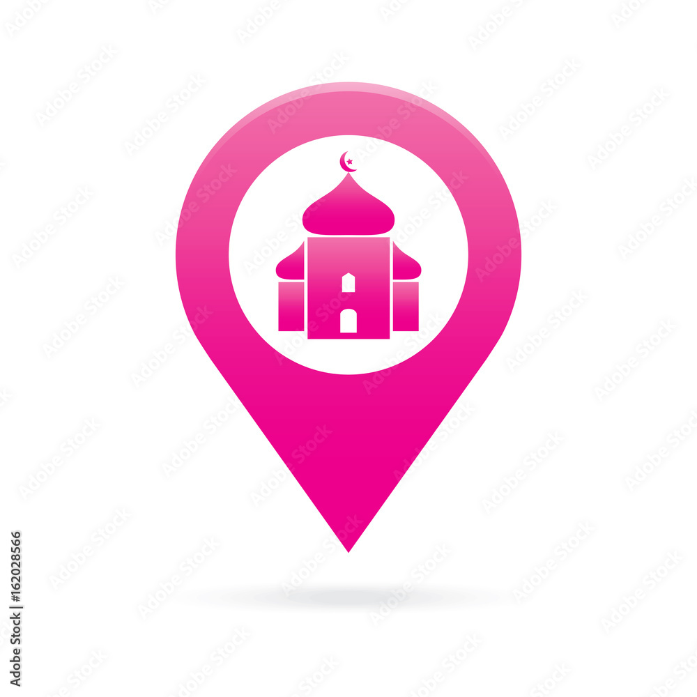 mosque, surau map pointer icon marker GPS location flag symbol Stock ...