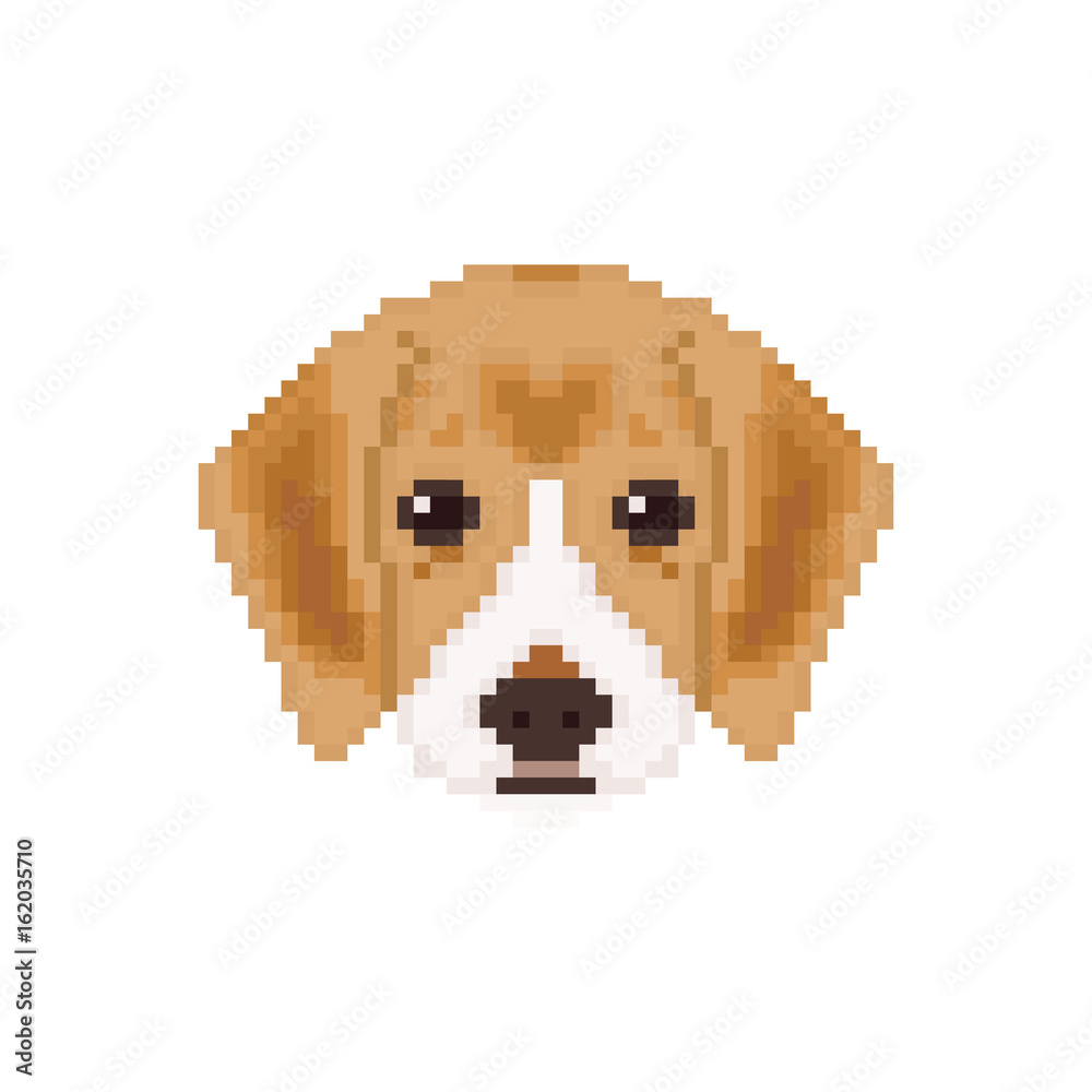 Beagle puppy head in pixel art style. Dog vector illustration. Stock ...