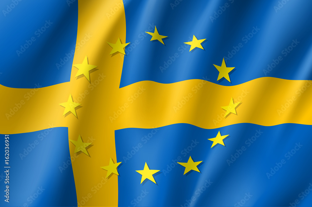 Sweden national flag with a circle of European Union twelve gold stars ...