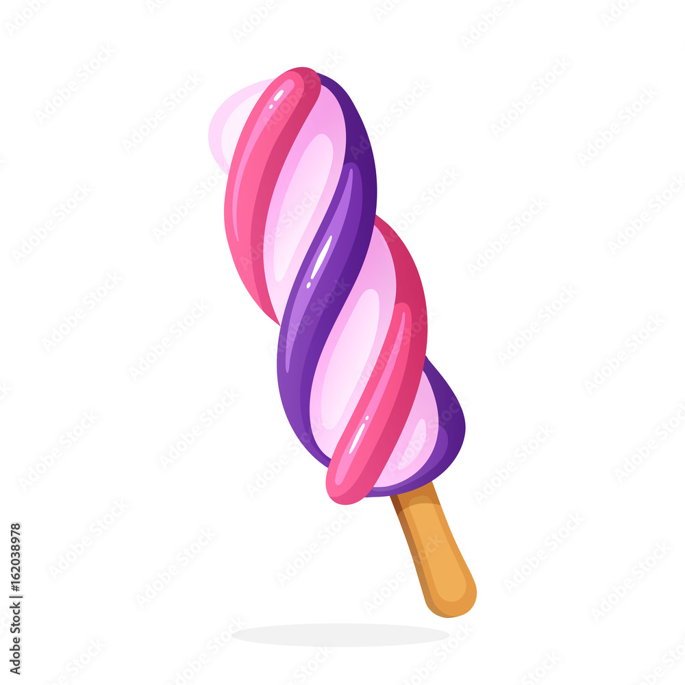 Vector illustration in cartoon style. Colored spiral Popsicle ice lolly ...