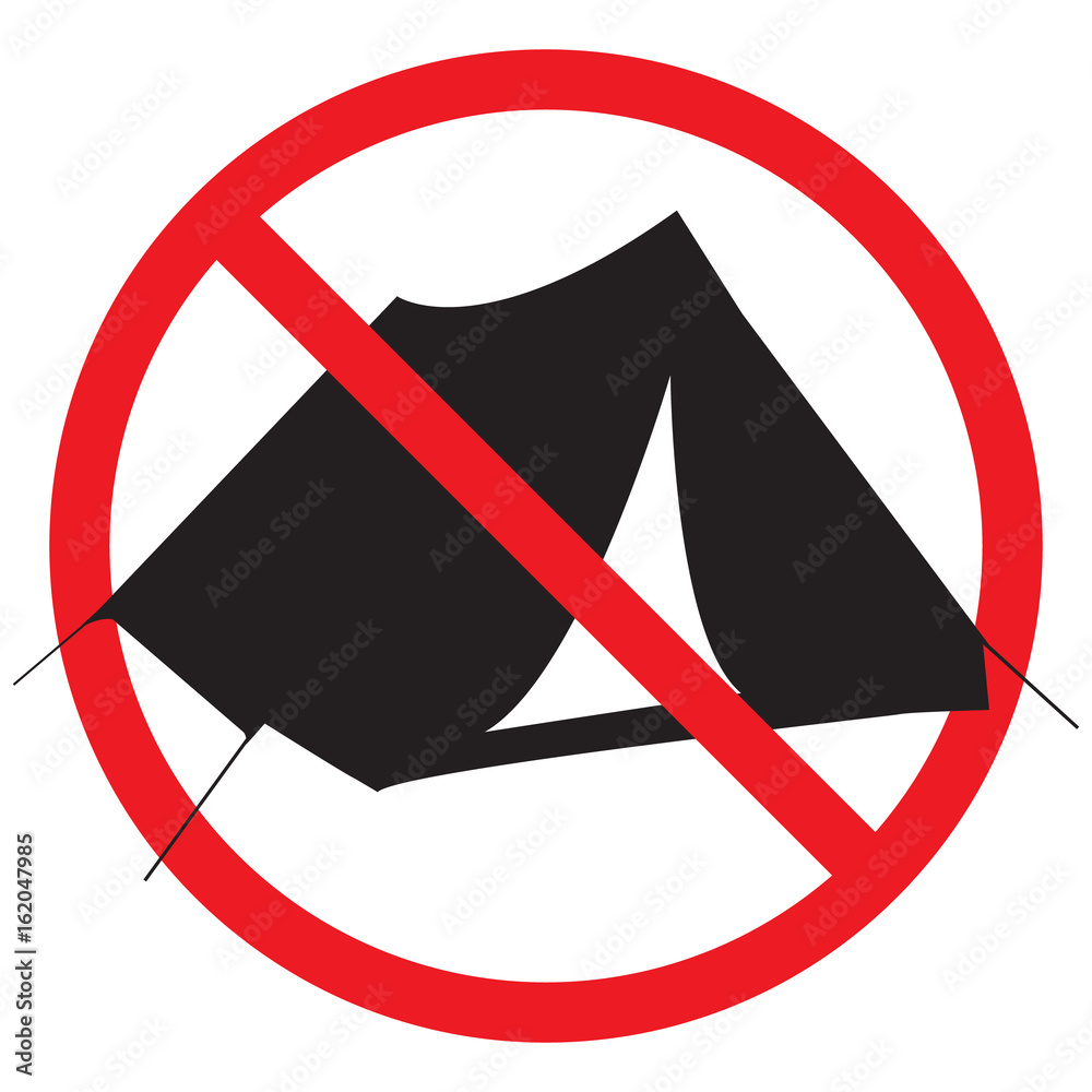 Sign no camping. Tourist tent icon. Forbidden symbol. Prohibition image ...