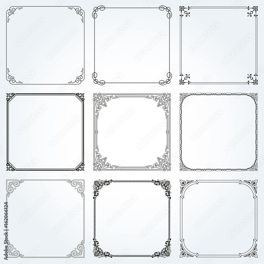 Decorative frames and borders square set vector Stock Vector | Adobe Stock