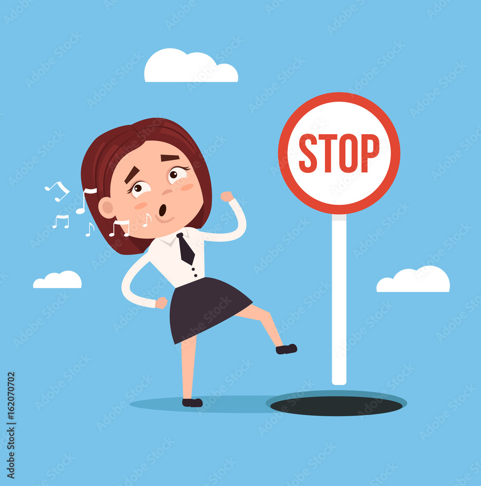 Business woman office worker character walks and sings song and do not ...