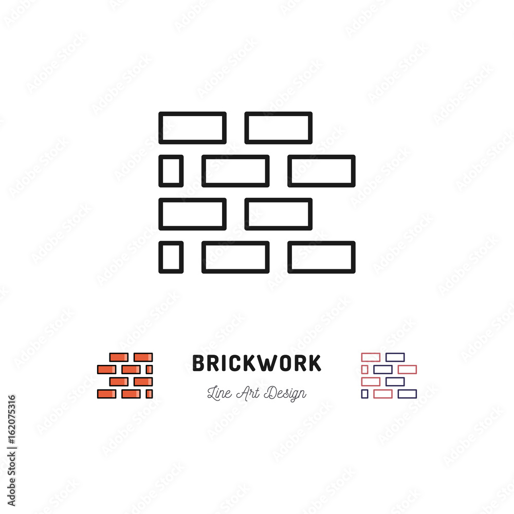 Brickwork icon, Building sign. Brick laying thin line art icons, Vector ...