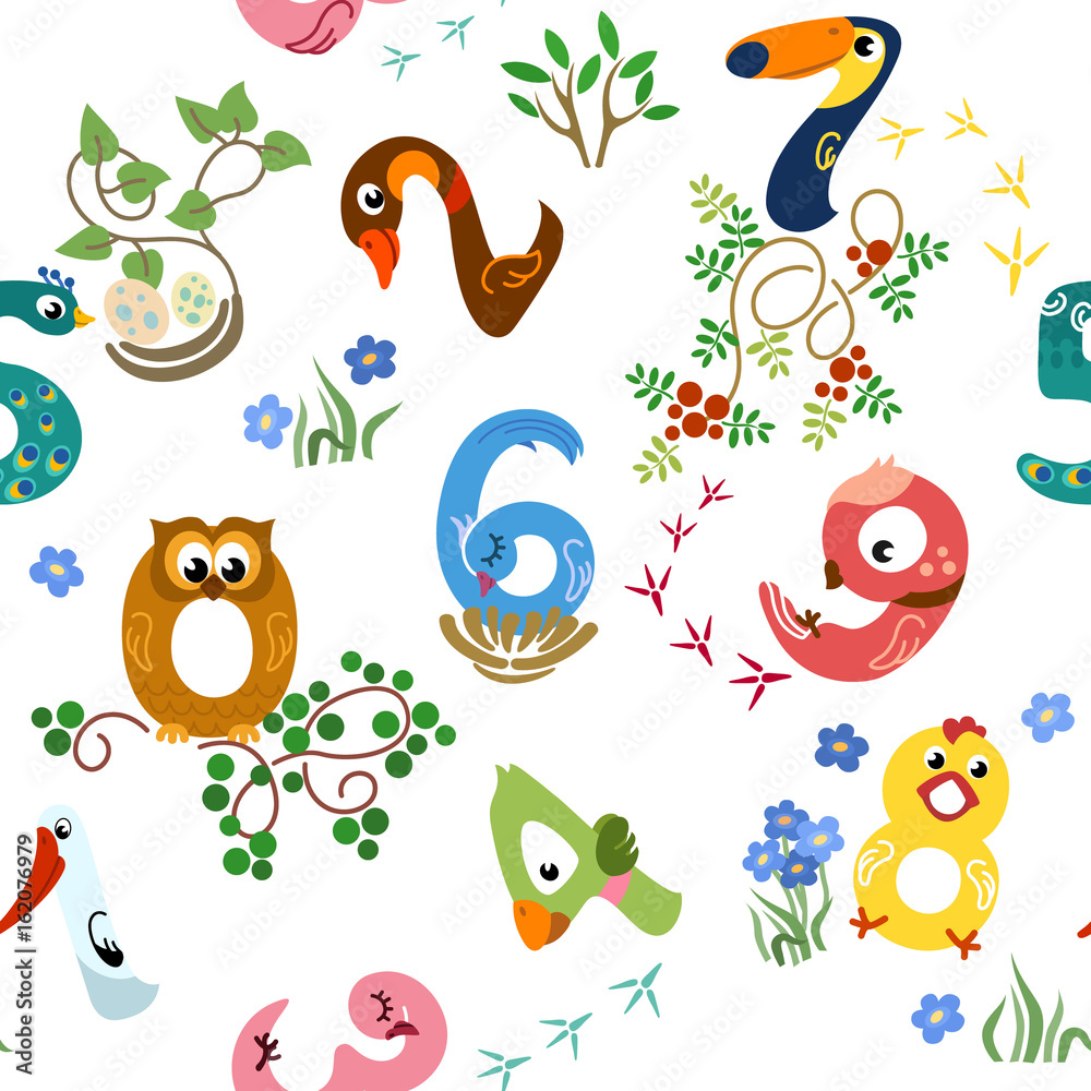 Numbers like birds seamless pattern / Solid fill seamless pattern Stock ...