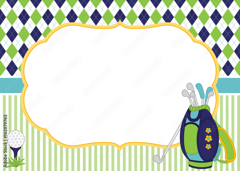Vector Card Template with Golf Bag, Clubs and Golf Ball. Argyle ...