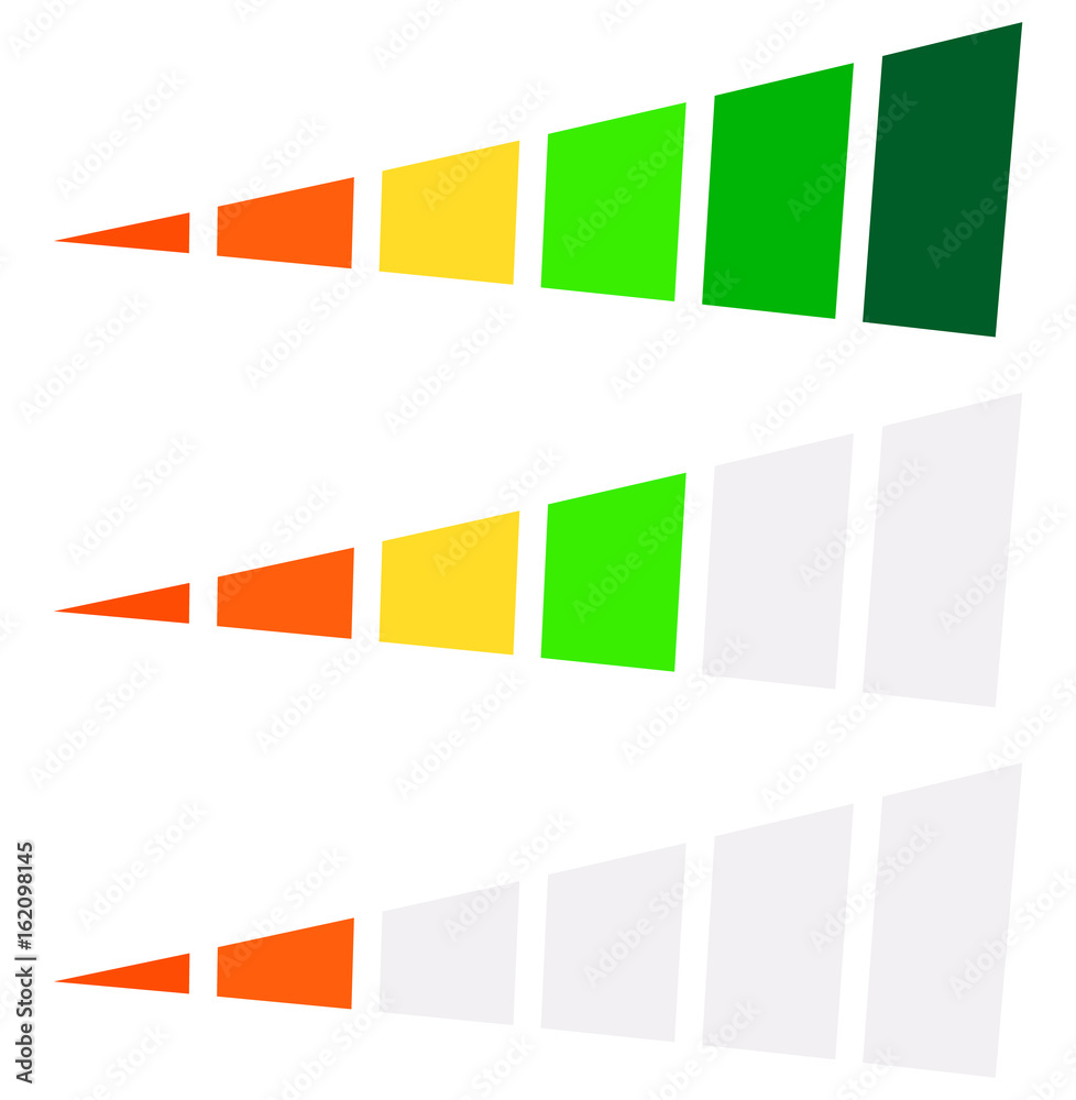 Progress bar, level indicator in perspective. 6-step progress bar with ...