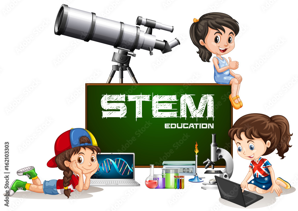 Girls and stem education on board Stock Vector | Adobe Stock