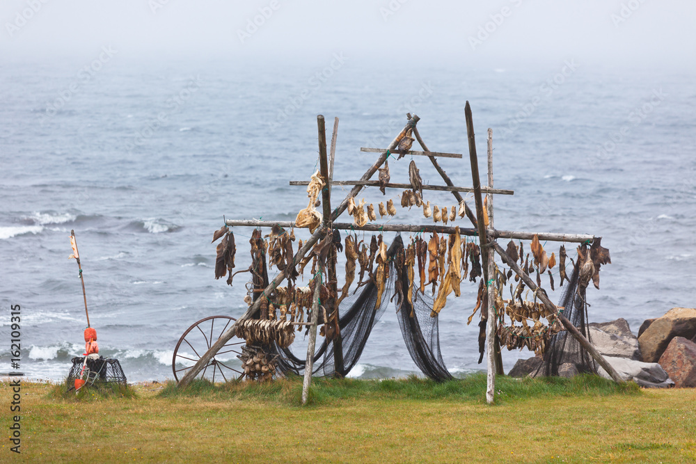 Rack for fish drying in Iceland Stock Photo | Adobe Stock
