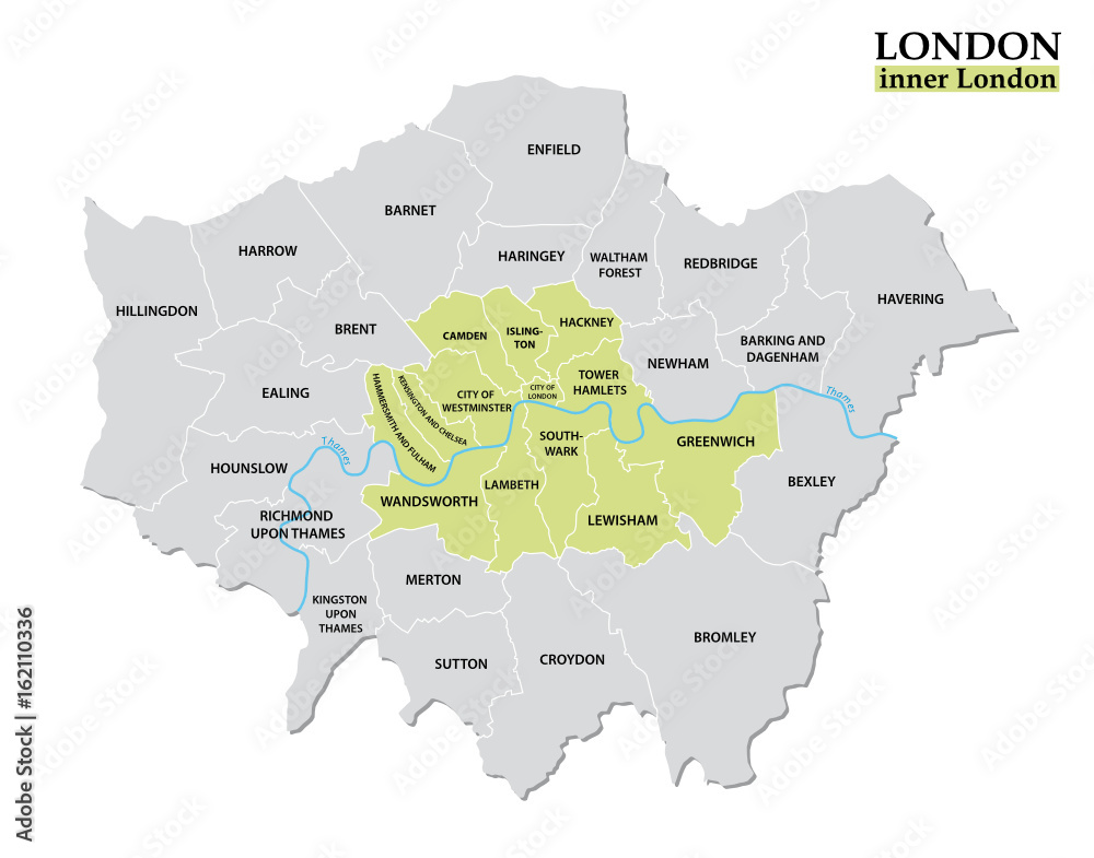 Administrative and political map of inner London, Statutory definition ...