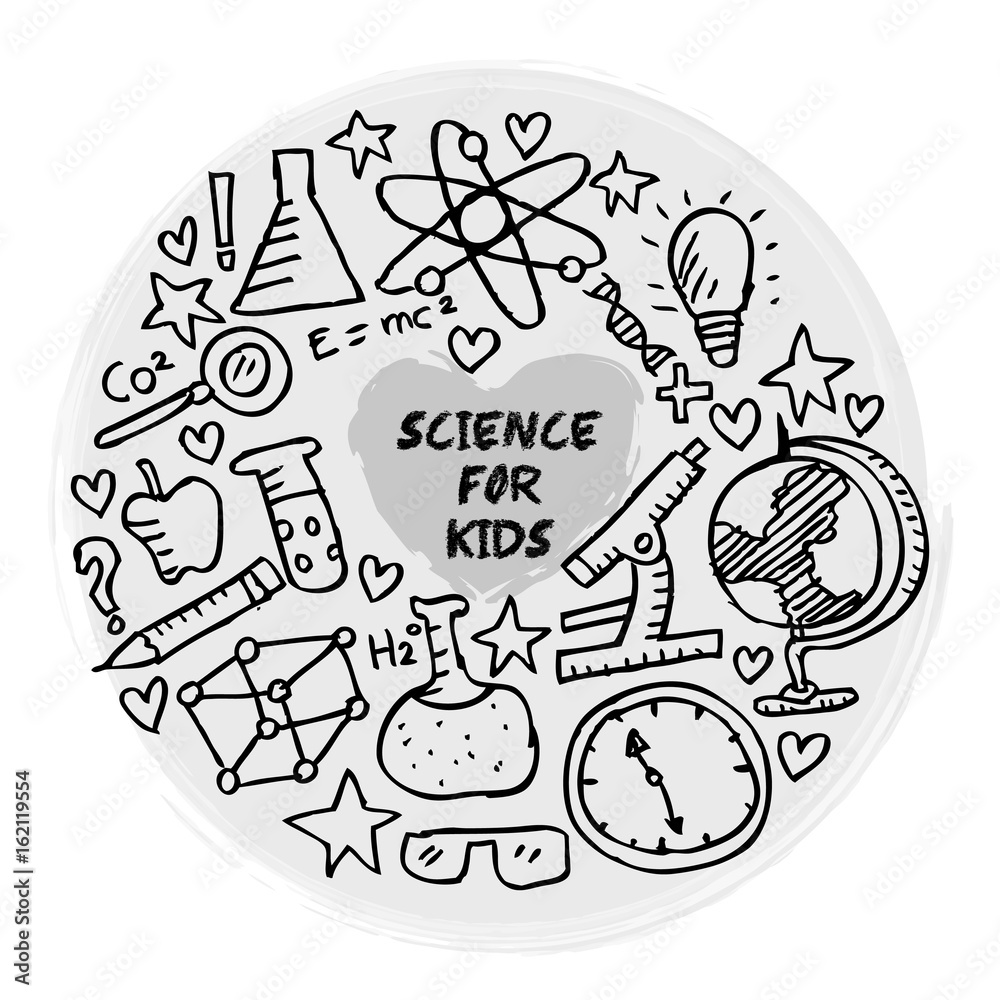 Science for kids. School symbols and design elements. Stock ...