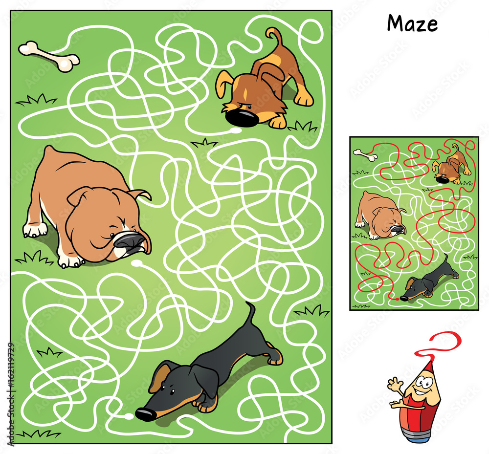 Who of the dogs will find a tasty bone?? Educational maze game for ...
