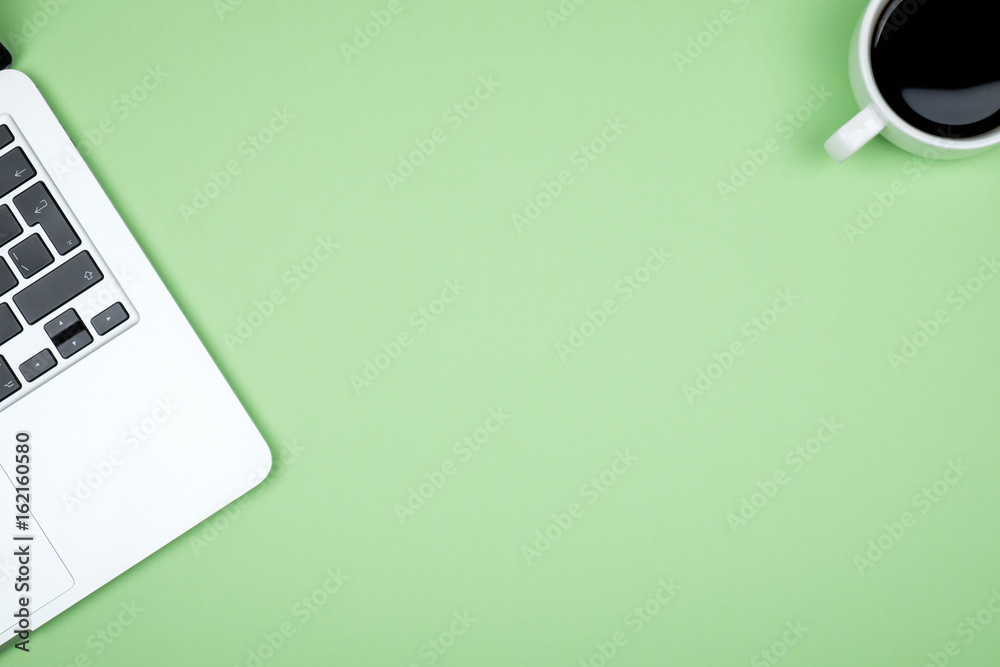 Office desk table with computer. Top view with copy space Stock Photo ...