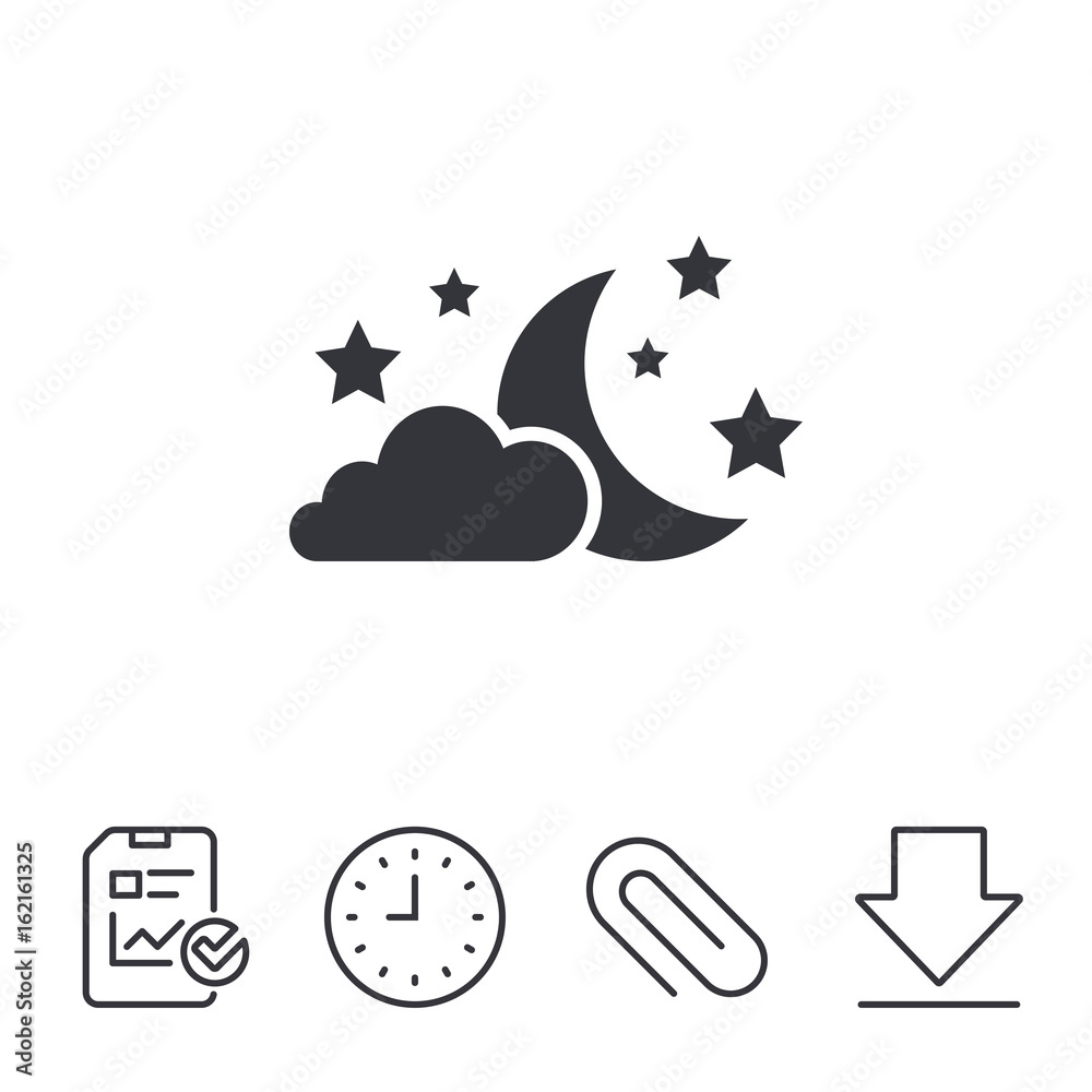 Moon, clouds and stars icon. Sleep dreams symbol. Night or bed time ...