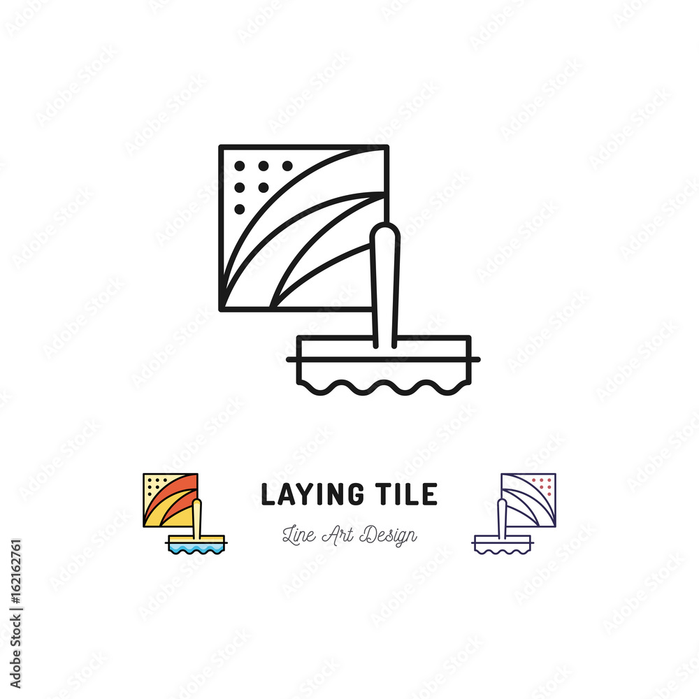 Laying tile icon, Repair bathroom symbol. Spatula and ceramic tiles ...