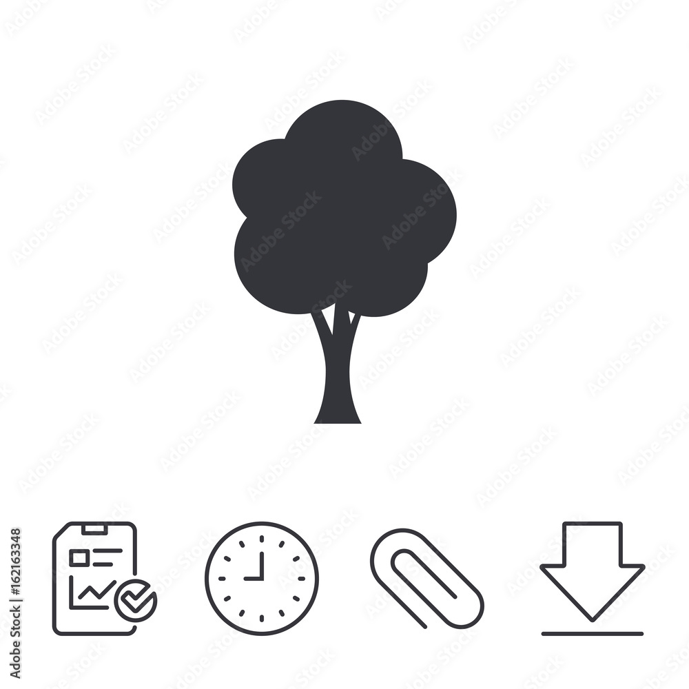 Tree sign icon. Forest symbol. Report, Time and Download line signs ...