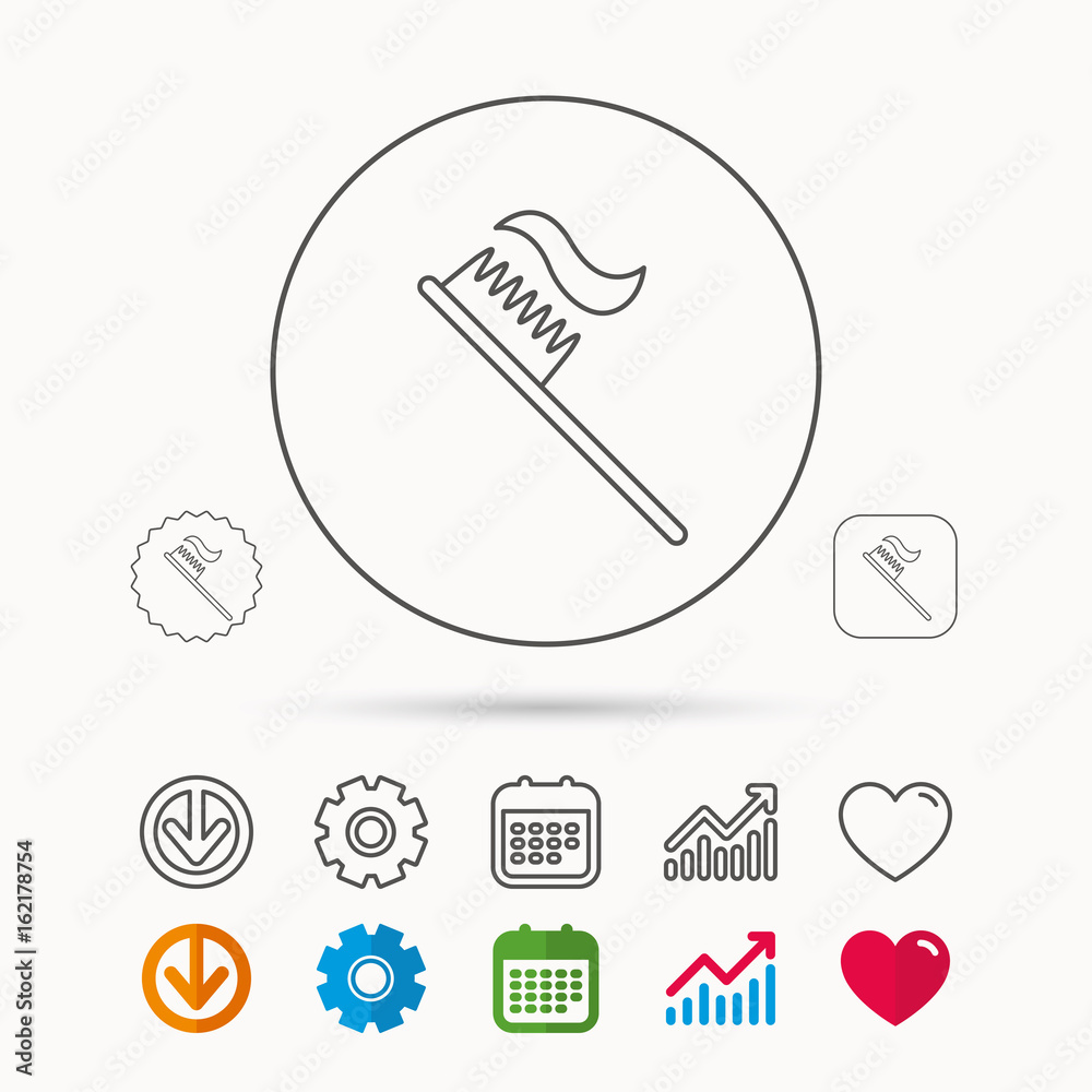 Toothbrush icon. Toothpaste sign. Dental oral cleaning symbol. Calendar ...