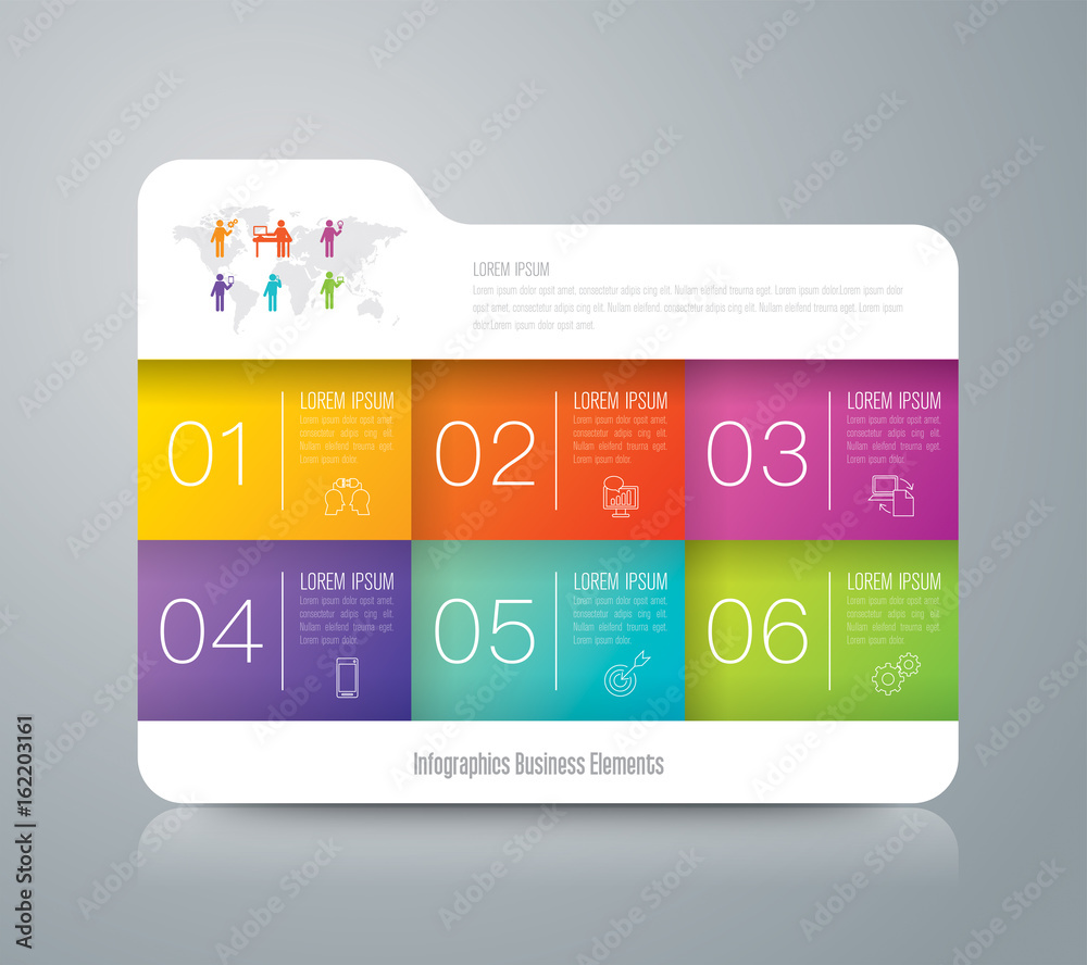 Folder infographics design vector and business icons with 6 options ...