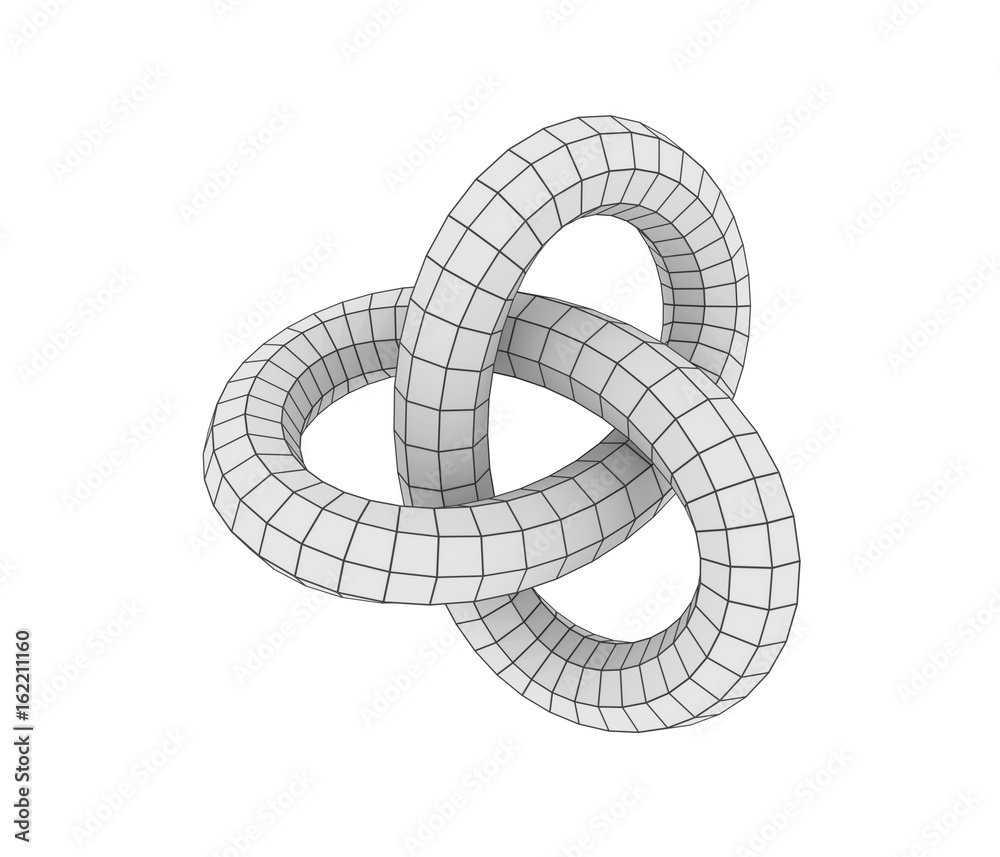 Abstract geometric shape with trefoil knot. 3D rendering. Polygonal ...