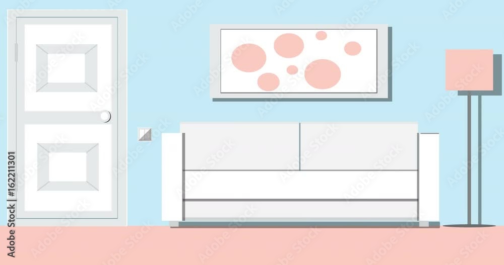 Living room modern interior with white door and furniture, white sofa ...