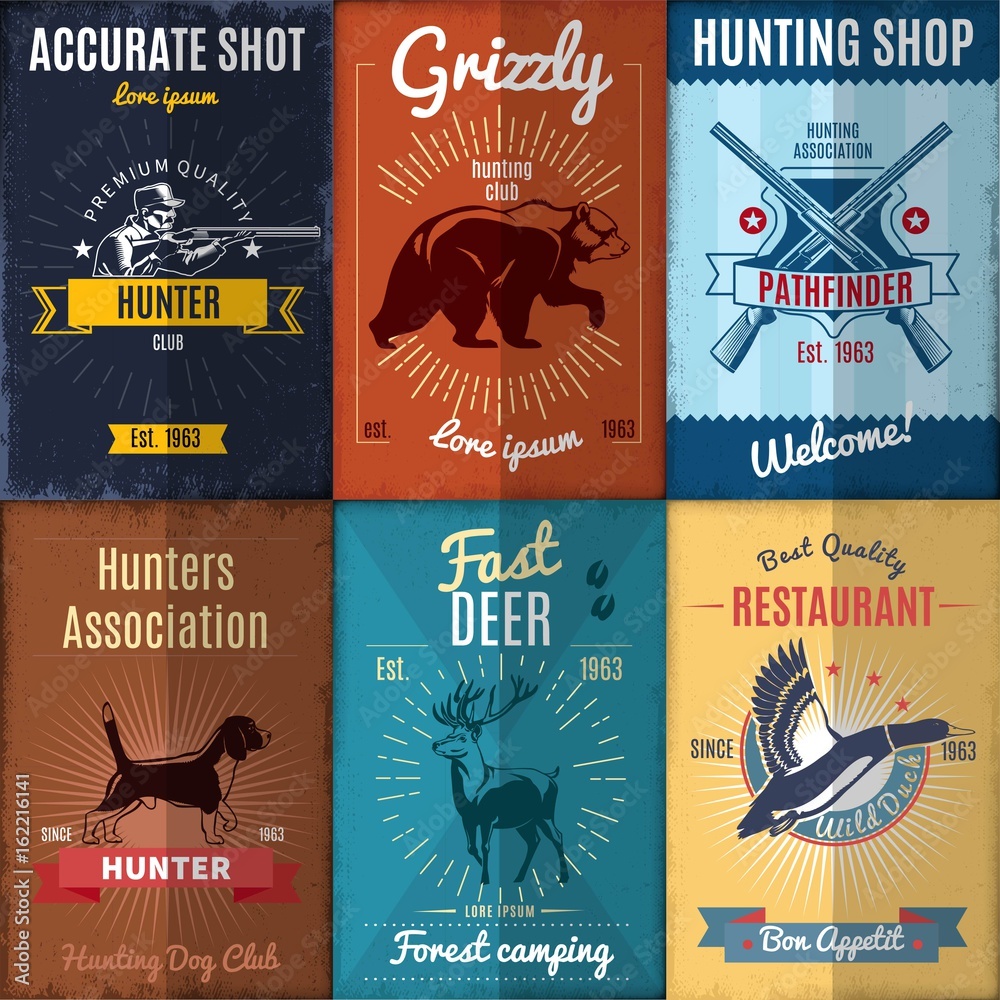 Vintage Hunting Posters Collection Stock Vector | Adobe Stock
