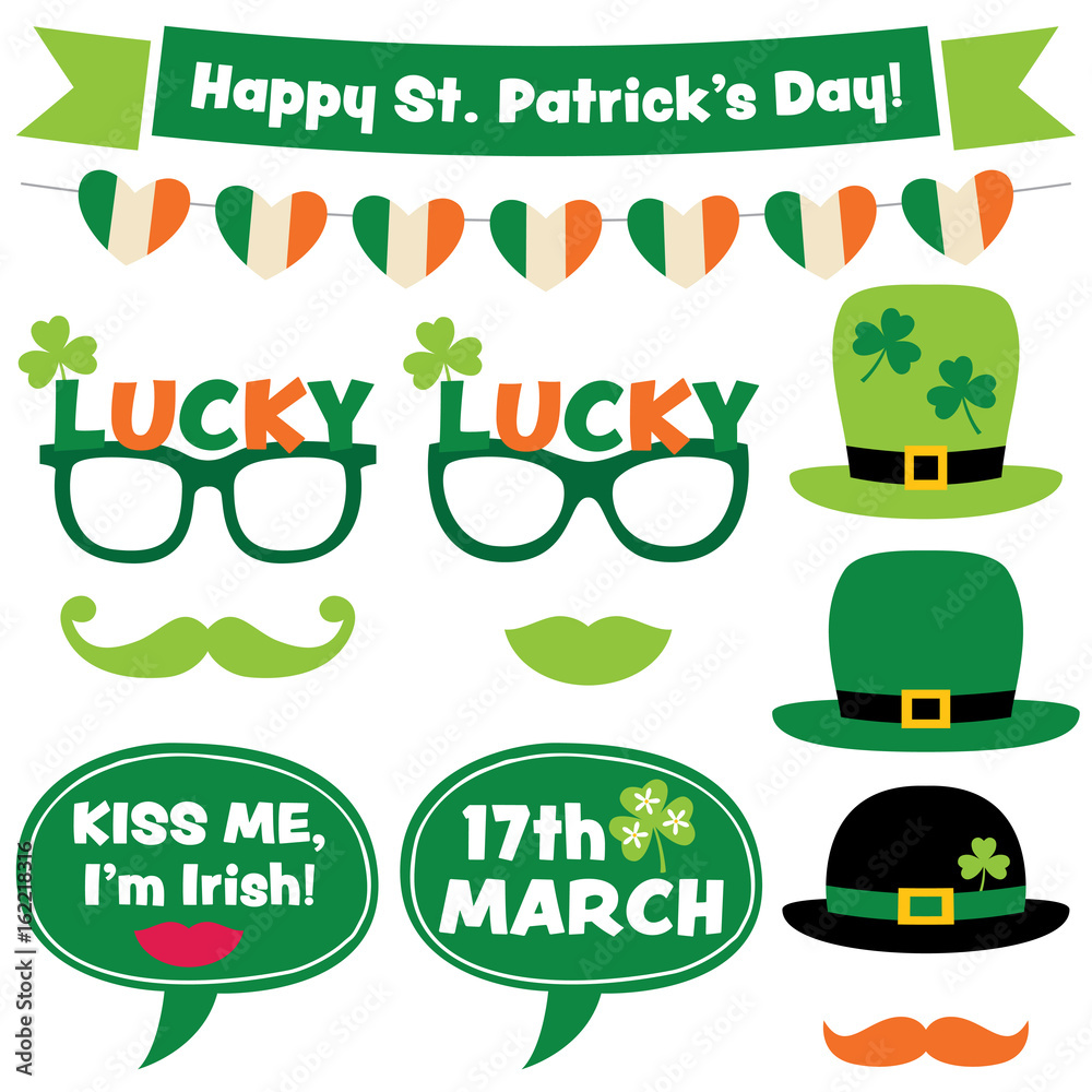 Irish party photo booth props and decoration set Stock Vector | Adobe Stock