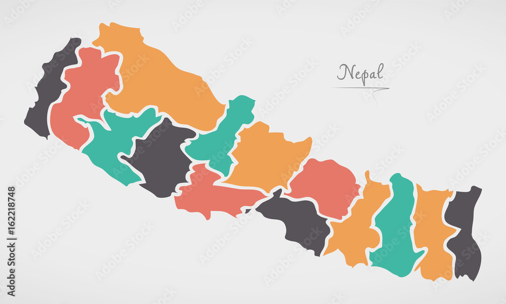 Nepal Map with states and modern round shapes Stock Vector | Adobe Stock