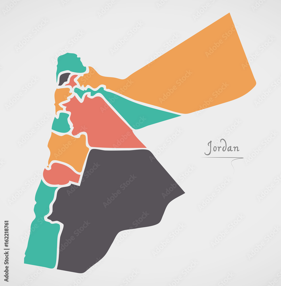 Jordan Map with states and modern round shapes Stock Vector | Adobe Stock