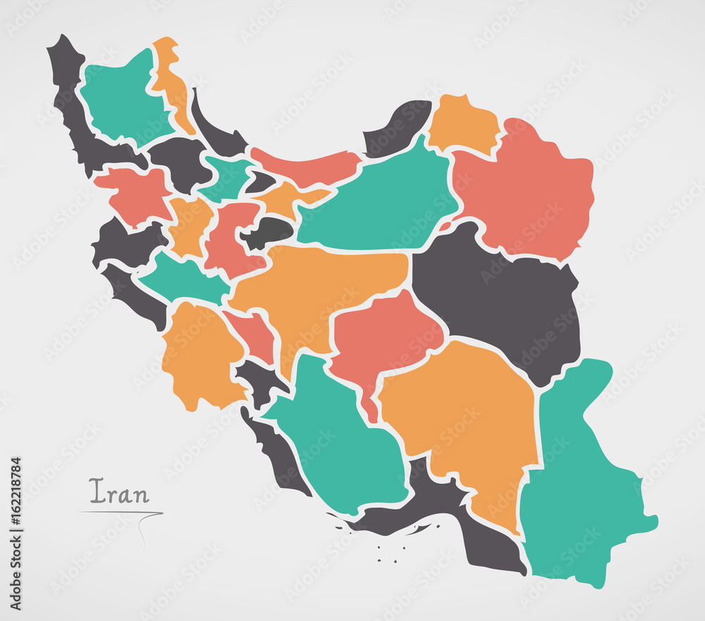 Iran Map with states and modern round shapes Stock Vector | Adobe Stock