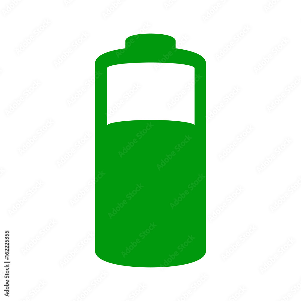 Icono plano pila electrica verde en fondo blanco Stock Vector | Adobe Stock