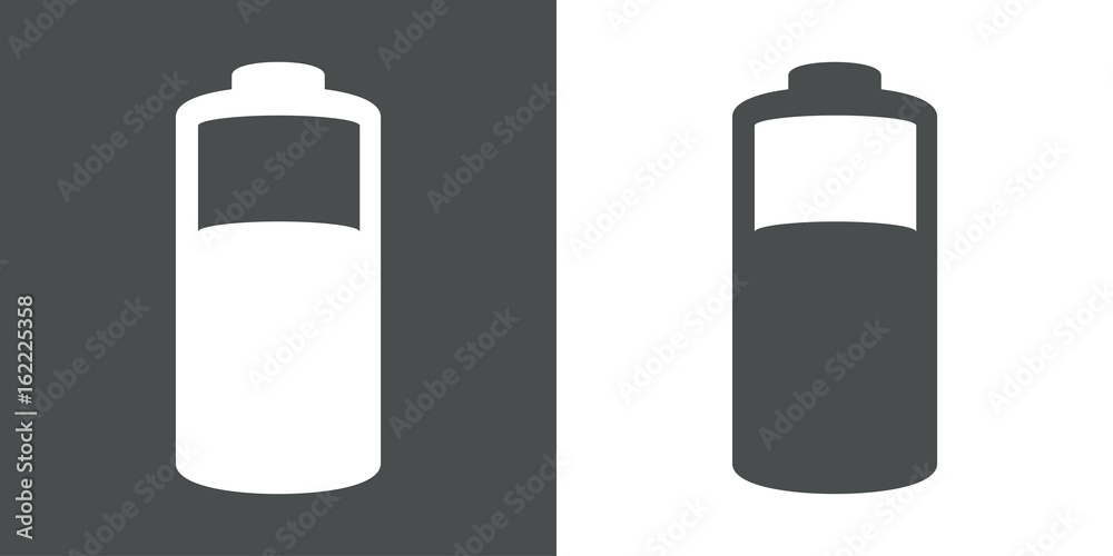 Icono plano pila electrica gris y blanco Stock Vector | Adobe Stock