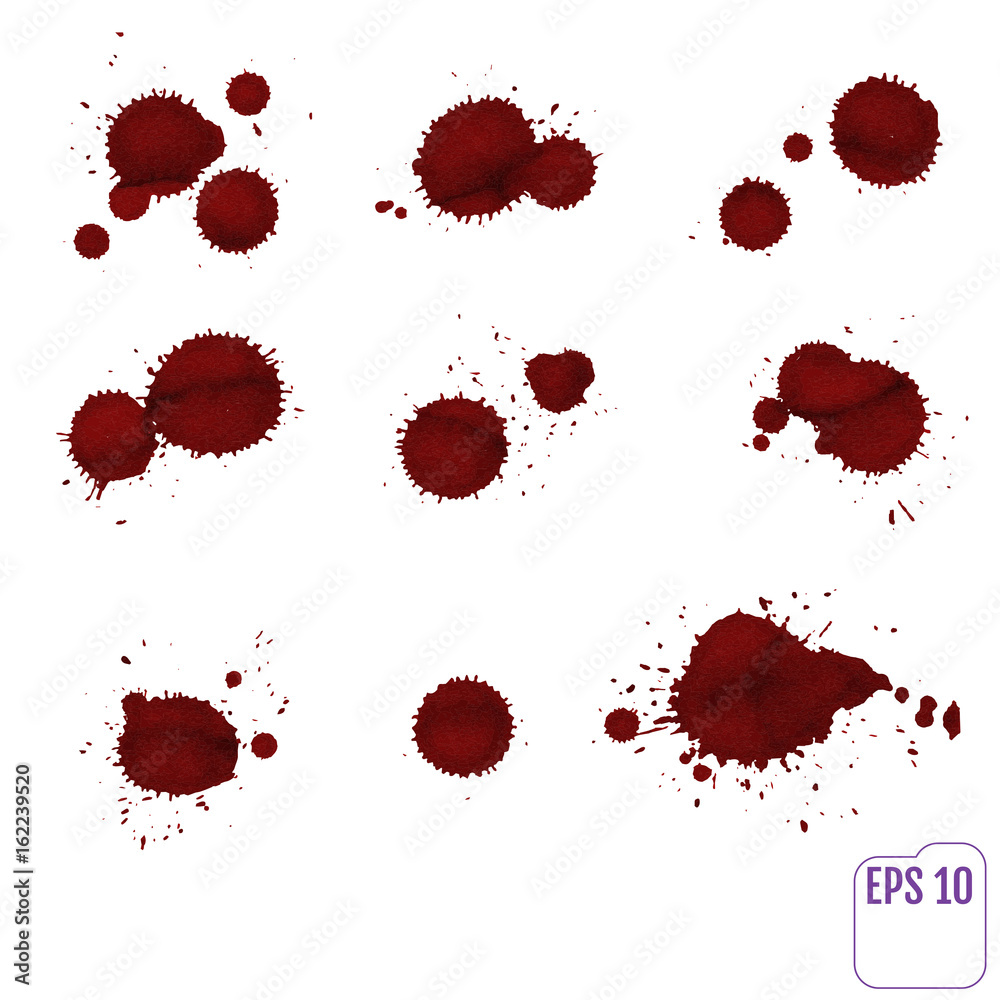 Dripping blood isolated on white. Vector Set of different blood ...