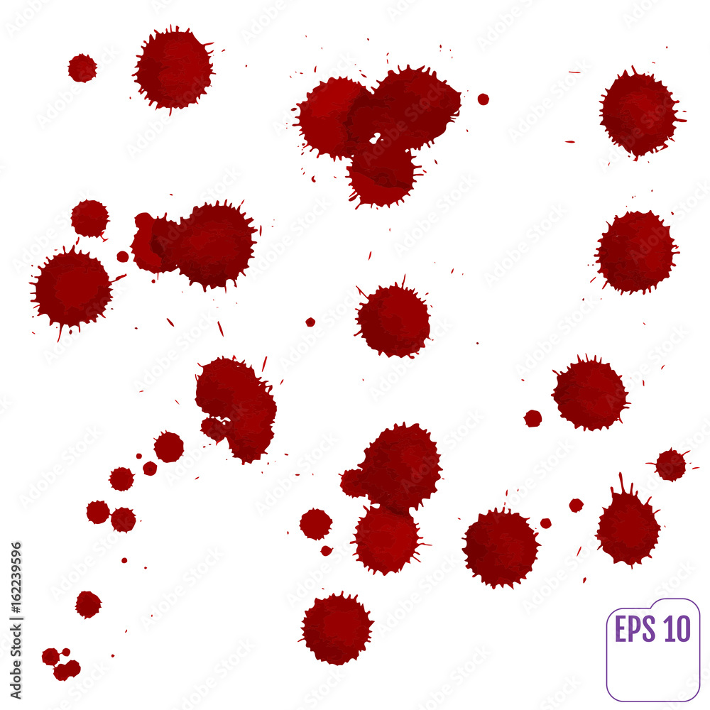 Dripping blood isolated on white. Vector Set of different blood ...