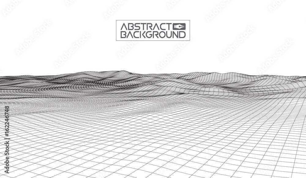 Abstract vector wireframe landscape background. Cyberspace grid. 3d ...