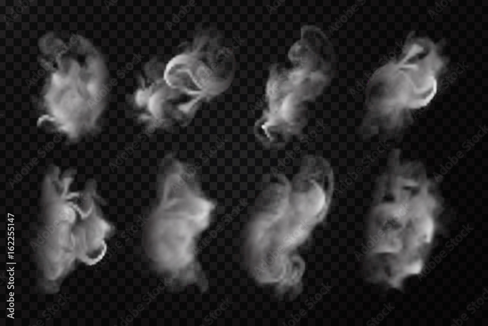 Vector set of realistic isolated smoke on the transparent background ...