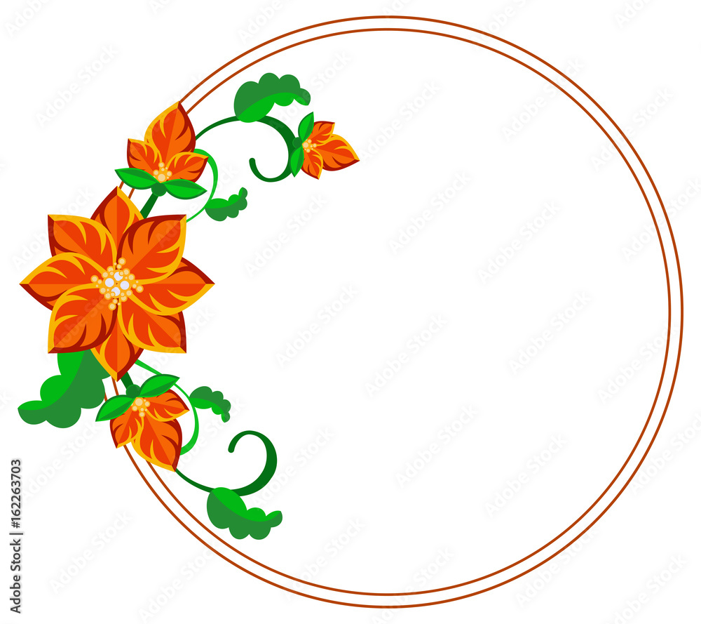 Round decorative frame with abstract red flowers. Vector clip art ...