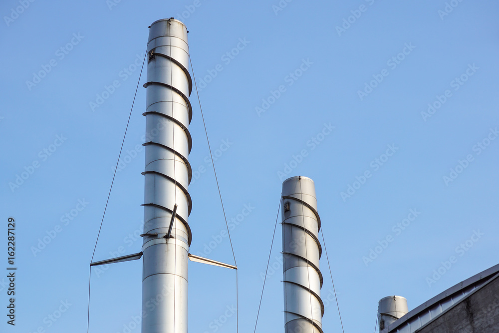 chimney tower .Thermal power stations and power lines. Stock Photo ...