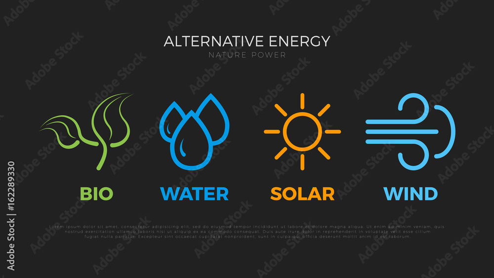 Alternative energy sources. Templates for renewable energy or ecology ...