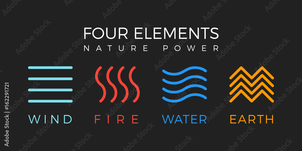 Four elements simple line symbol. Vector logo template. Wind, fire ...