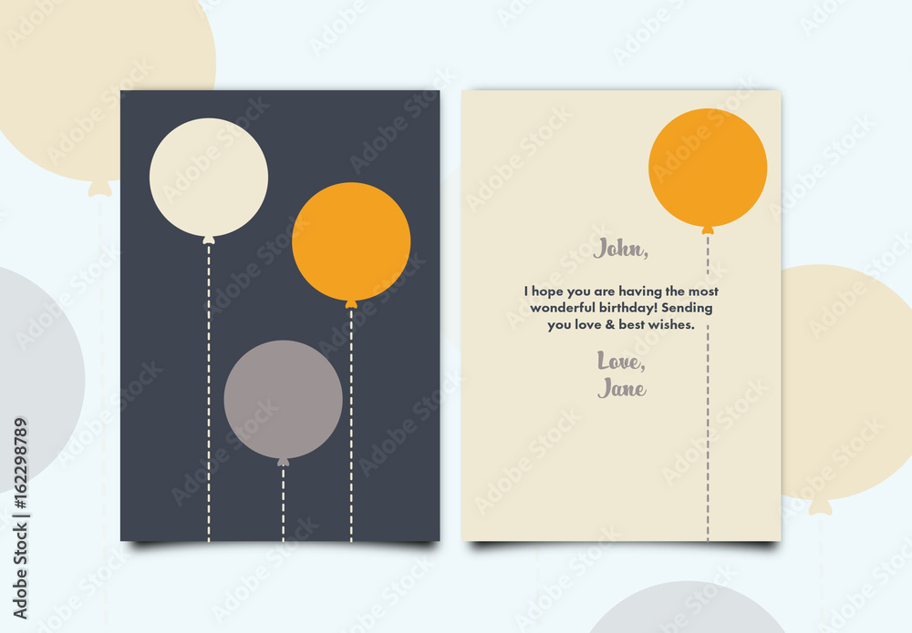 Minimalist Balloon Birthday Card Layout 1 Stock Template | Adobe Stock