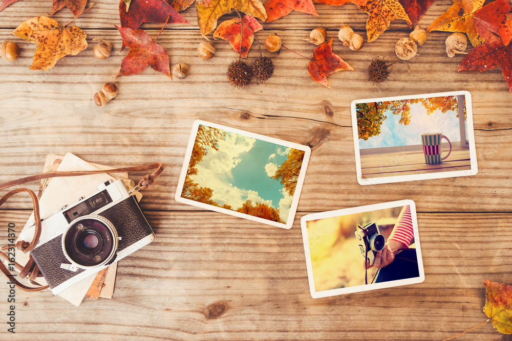 Photo album in remembrance and nostalgia in autumn (fall season) on ...
