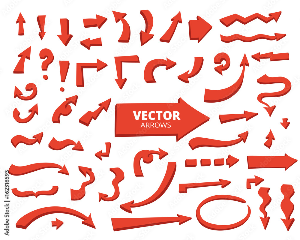 Set of cartoon arrows. Hand drawn design elements isolated on wh Stock ...