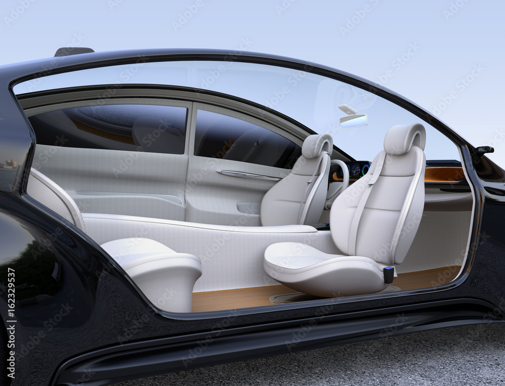 Autonomous car interior concept. Front seats turned around and ...